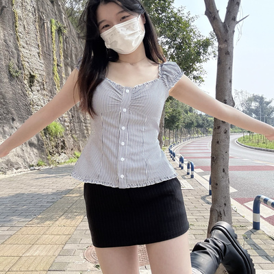 上衣夏季荷叶小飞袖法式衬衫