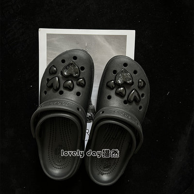 猫然法式优雅黑爱心洞洞鞋扣