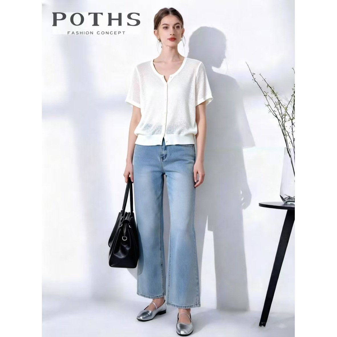POTHS/铂玺2026年夏季新款开衫简约上衣短袖针织衫86206016