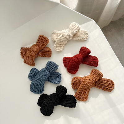 Bambibaby手工编织亲子女宝针织蝴蝶结发夹防夹发可爱毛线