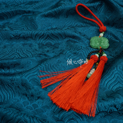 孔雀蓝海水江崖纹织锦缎中国风