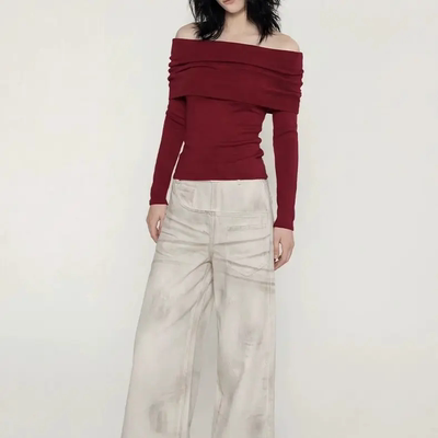 白色解构直筒牛仔裤 喷脏侧门襟街头潮流长裤 Senseaweek