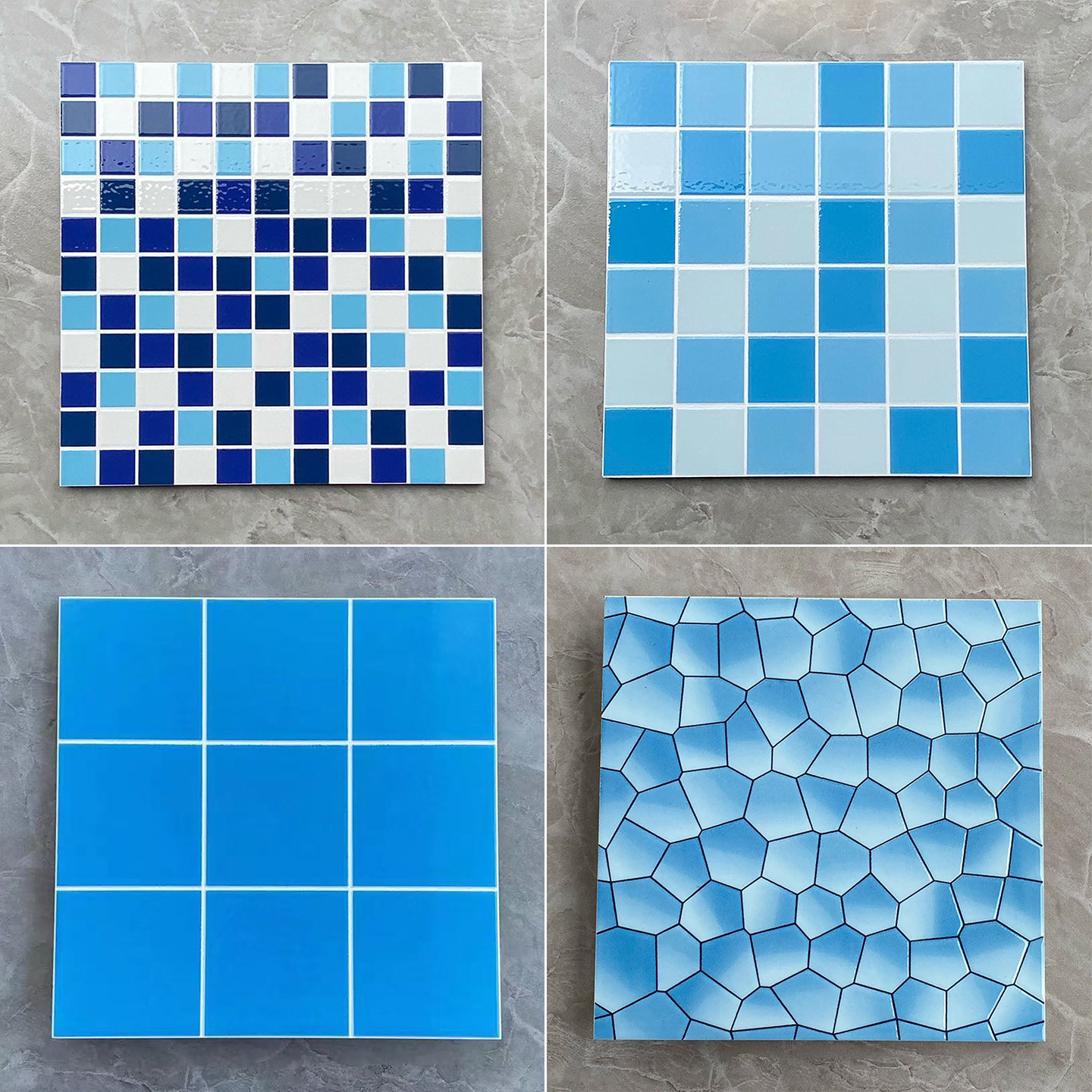 蓝色格子泳池砖300X300浴室卫生间瓷砖堆釉抛晶砖水池马赛克地砖