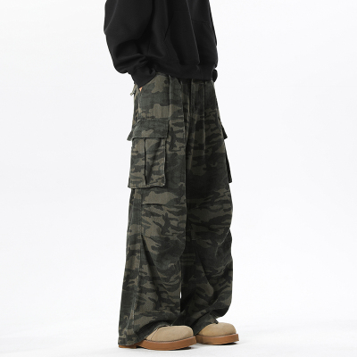 美式高街迷彩多口袋工装裤男潮牌复古阔腿百搭直筒休闲裤