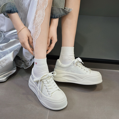 超轻便5CM增高厚底小白鞋女真皮