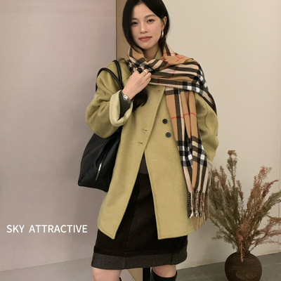 SKY ATTRACTIVE-套搭配格子围巾大衣(配围巾+腰带)20366