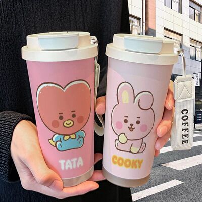 防弹少年团bt21应援保温杯不锈钢吸管双饮大容量咖啡水杯学生高颜