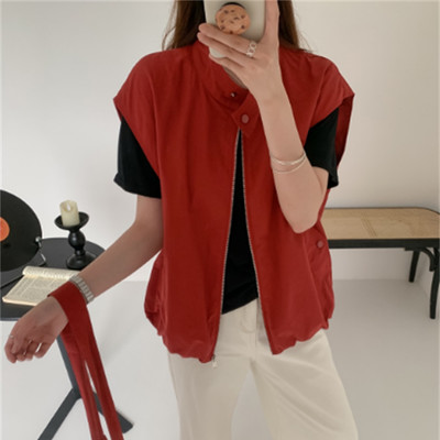 极简风立领拉链显瘦无袖少女马甲