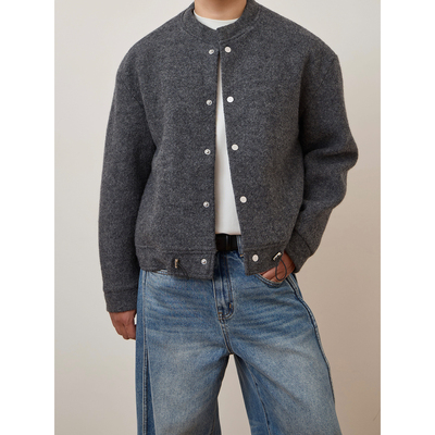 100%羊毛复古无领夹克