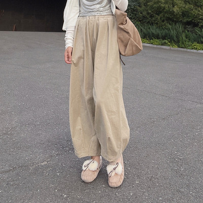 自然腰洋气九分条绒休闲裤