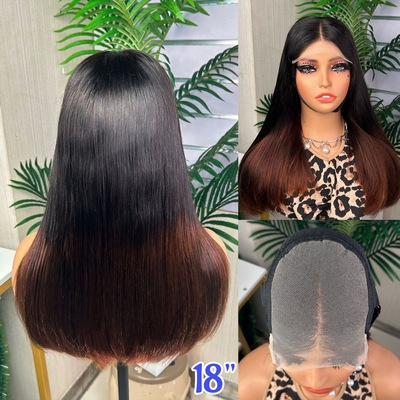 跨境款黑棕直发5×5 glueless SDD Straight wigs Double Drawn