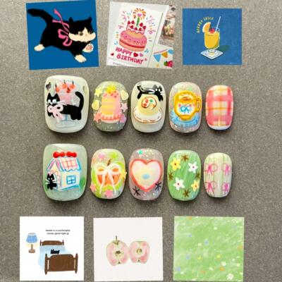 IS'SYI  NAIL【午后咪咪派对】韩系手绘小众可爱风手工穿戴甲美甲