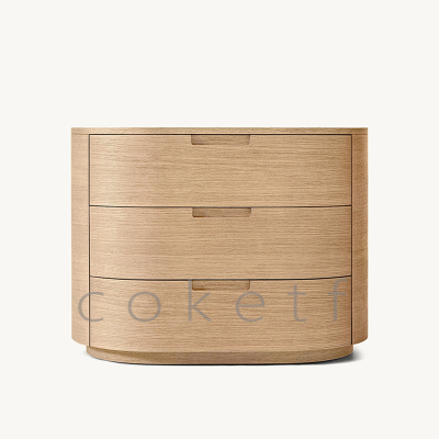 RH CORTA美式乡村设计师椭圆形3抽床头柜封闭式家用简约实木柜子