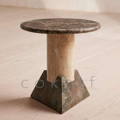 Thierry现代野兽派设计天然大理石洞石边几设计师款客户沙发边桌