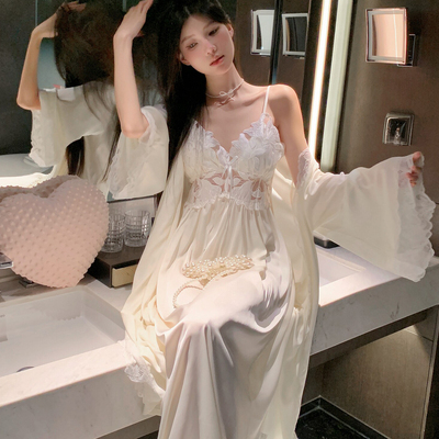 春夏款冰丝镂空性感女士睡裙套装