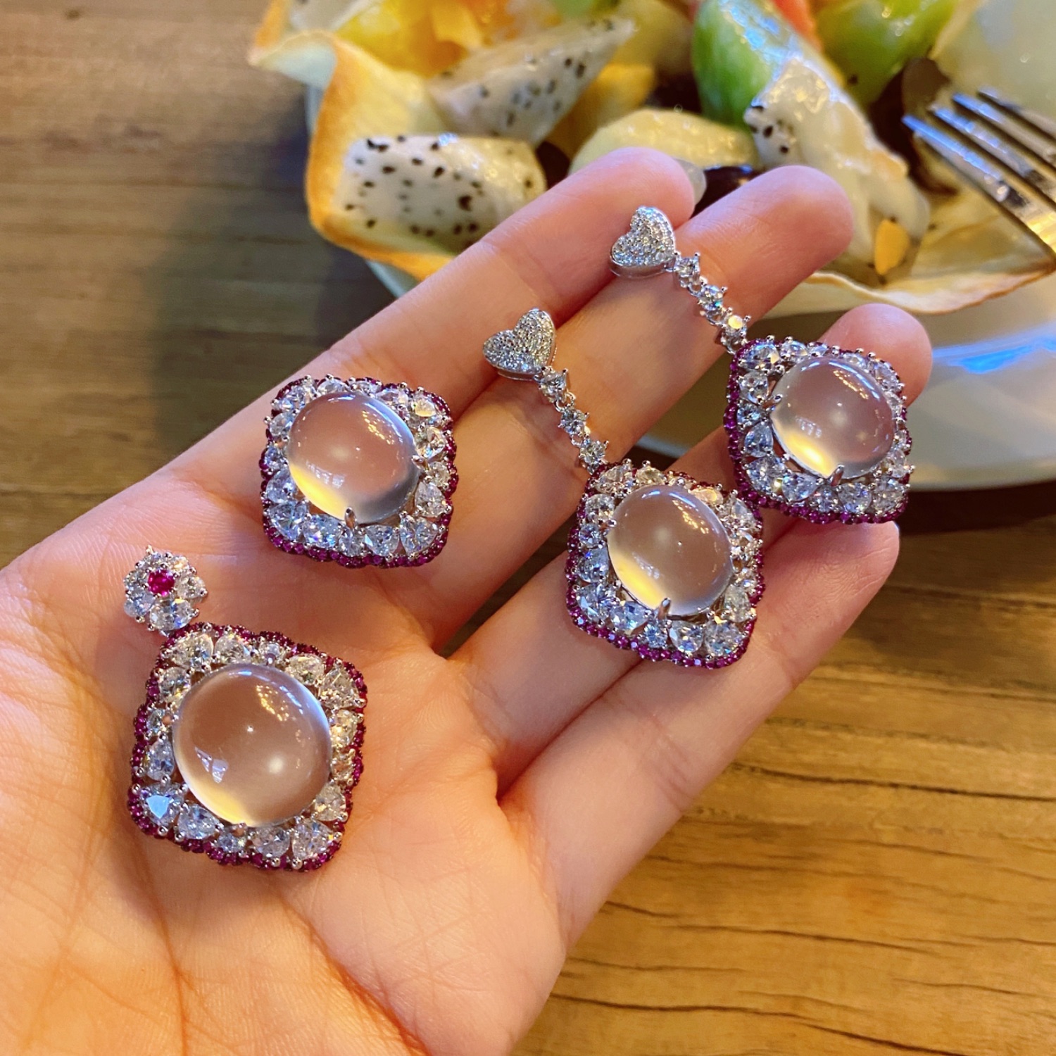 VISING珠宝天然水沫玉缅甸石英岩玉玻璃种耳坠戒指吊坠S925银_虎窝淘