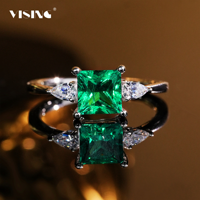 VISING珠宝【AGL国际证书】实验室培育祖母绿木佐色1ct戒指S925银