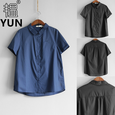 YUN韫2026夏季新品女装小翻领单排扣纯色水洗棉短袖女衬衫 6169