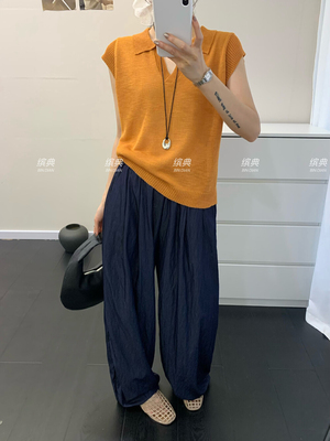 缤典2025夏季新款时尚百搭显瘦翻领飞飞袖针织衫短袖上衣女56513