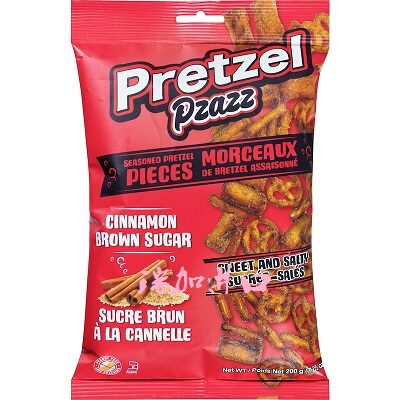新品包邮加拿大Pretzel Pzazz椒盐蝴蝶脆饼干肉桂红糖味200克*2包