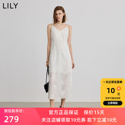 【商场同款】LILY2025夏新款女装含醋酸花卉刺绣无袖直筒裙连衣裙