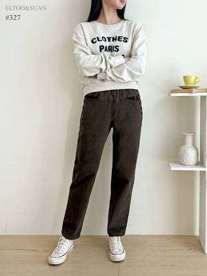 韩国东大门2025冬新品eltoo suan松紧腰加绒小脚休闲裤女327
