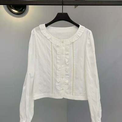 韩国东大门2026春季新款SOFTNESS休闲荷叶边纽扣宽松长袖衬衫女