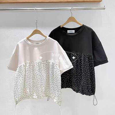 韩国东大门2026夏季新款INTRO波点拼接假两件休闲T恤娃娃衫