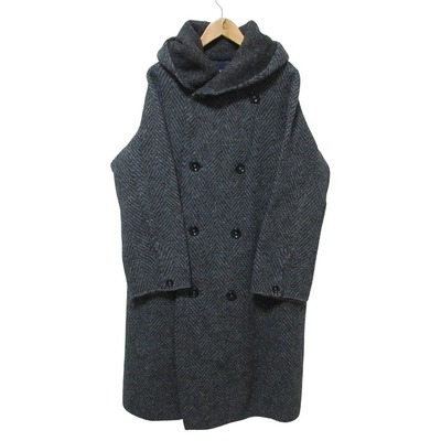 45r 缩绒羊毛 AKIYA 连帽 毛呢 外套 海军蓝 呢子大衣 日本制