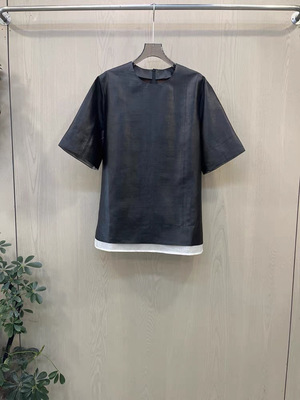 瑞瑞欧货2026年春季新款时尚百搭显瘦真丝白边纯色短袖T恤8497