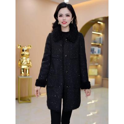 时尚康赛绒双面穿加绒加厚外套中长款女装2025年冬季显瘦百搭大码