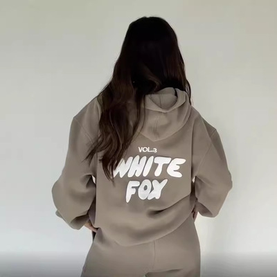 爆尺寸Y2K卫衣卡其色发泡欧美whitefox衣款跨境现货帽衫hooide裤