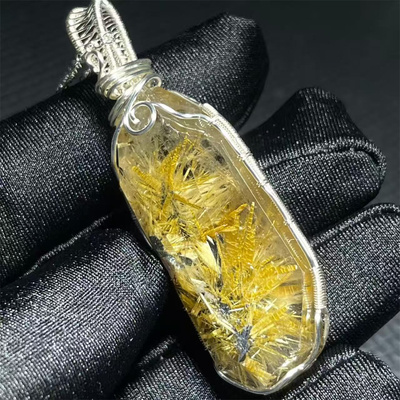 天然水晶钛金发花随形裸石财富饰品手工绕线款毛衣项链挂件吊坠