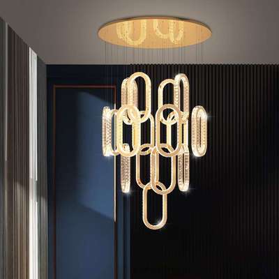 别墅轻奢不锈钢水晶lof客厅旋转楼梯大吊灯定制创意楼中楼长吊灯