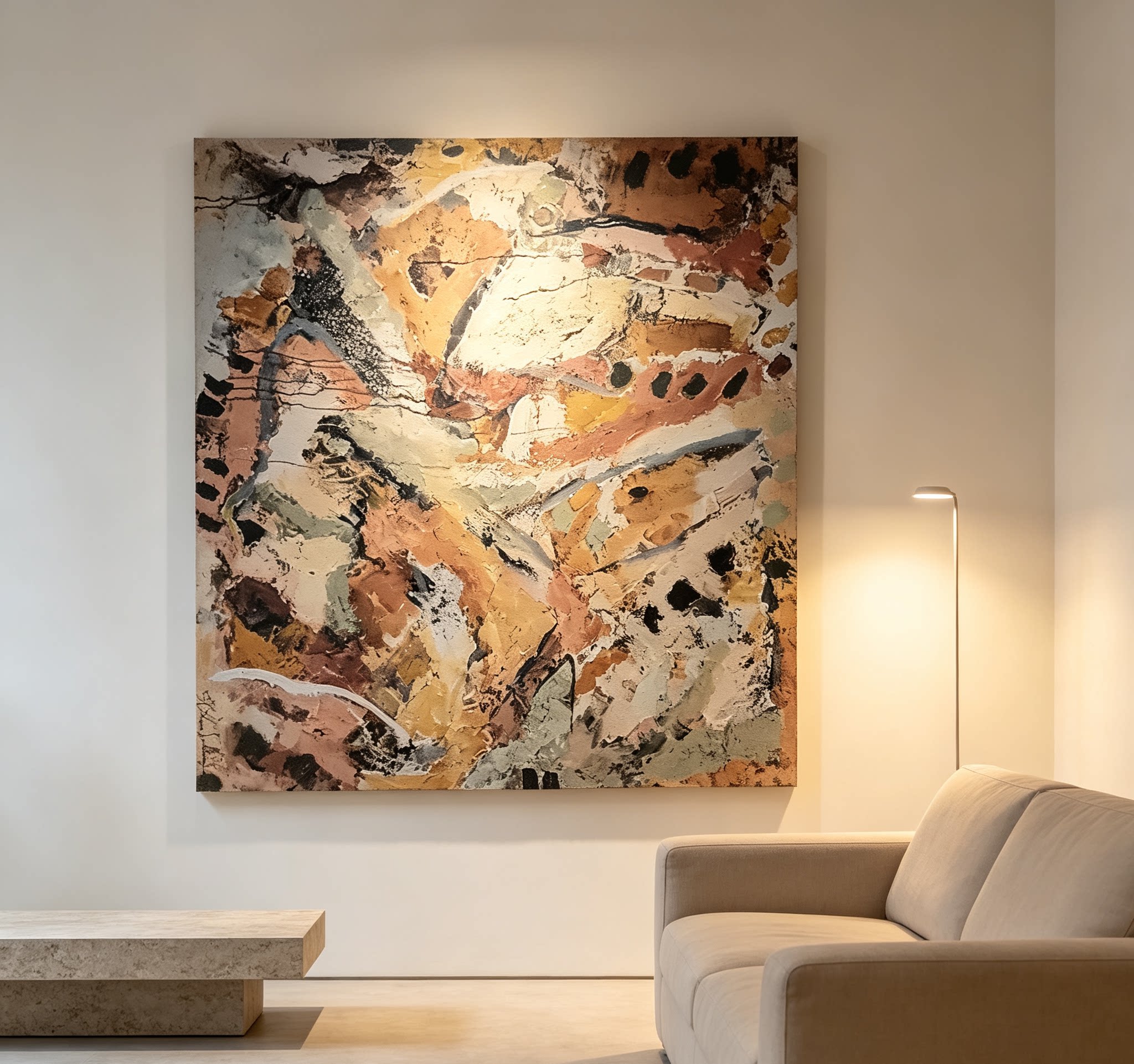 侘寂风肌理油画客厅装饰画现代抽象沙发背景墙挂画花卉油画