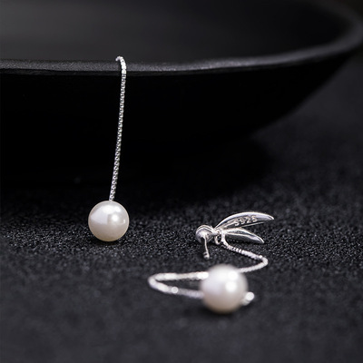 非金属仿水晶耳饰 s925银小众镶锆竹叶耳坠女叶子耳线 10444