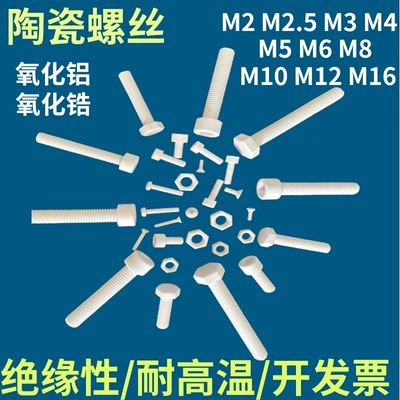 防静电绝缘耐高温氧化锆氧化铝陶瓷螺丝螺钉螺母内六角螺栓M3M4M5