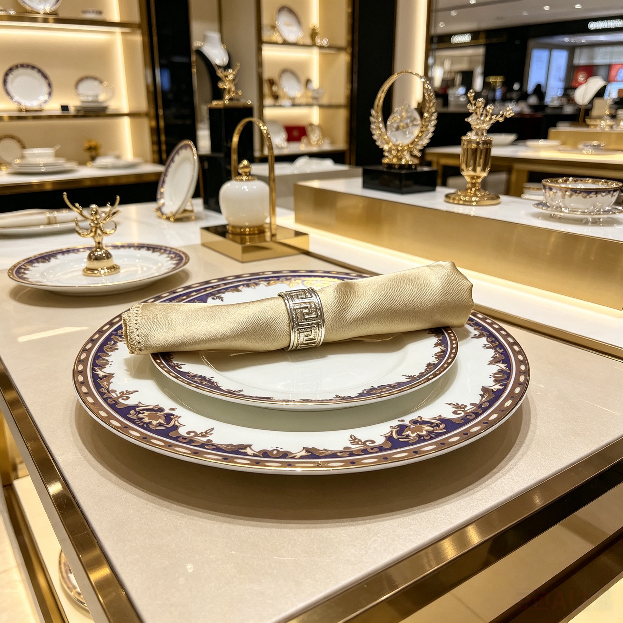 外贸出口高端骨瓷西餐牛排盘高级会所摆盘盘子金边 餐具套装平盘