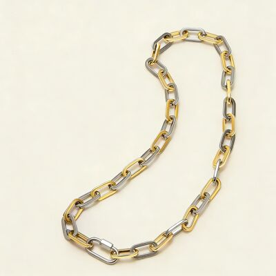 Two Tone Gold Silver Paperclip Chain Necklace Stainless
