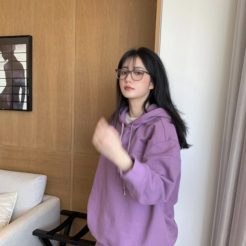 1.15 AM 10:00上新钱敏敏休闲舒适dmm同款紫色卫衣套装女团套装_虎窝淘