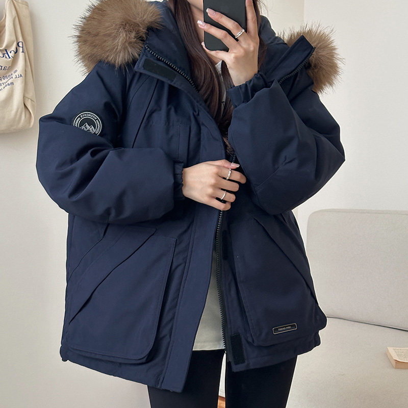 2025年新款冬季棉衣女工装大毛领派克服韩系羽绒棉服小个子厚外套