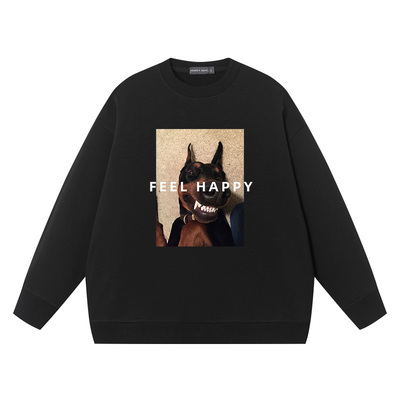 杜宾犬感到开心春秋上衣服宽松套头长袖潮流薄款穿卫衣男女情侣装