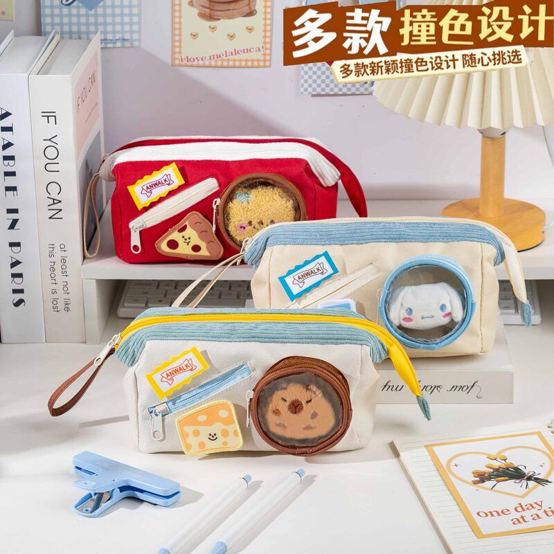 食物高颜值学生可爱大容量痛包笔袋色拼接ins手提收纳袋文具盒撞