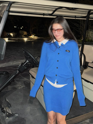 TZCO 24秋「克莱因套装」100%美丽诺羊毛超绝宝蓝色针织开衫半裙