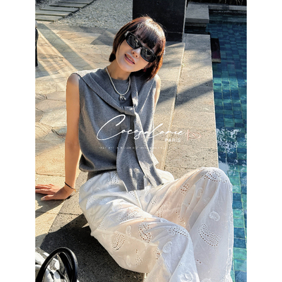 桑蚕丝绵羊毛无袖圆领针织马甲