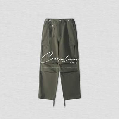 水洗棉抹茶色宽松遮肉直筒工装裤