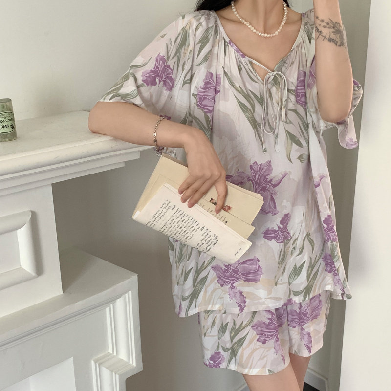 网红风新中式国风夏季纯棉绸睡衣女士棉绸短袖宽松夏天家居服套装