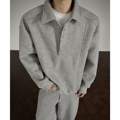 重磅立领隐形扣卫衣男翻领潮牌