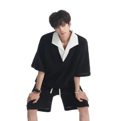 假两件套装男翻领polo衫短袖男夏