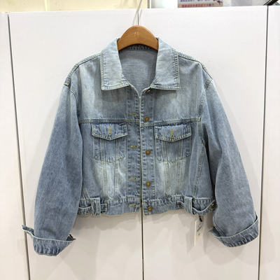 10502欧洲站2026春时尚翻领单排金属扣宽松百搭显瘦短款牛仔外套